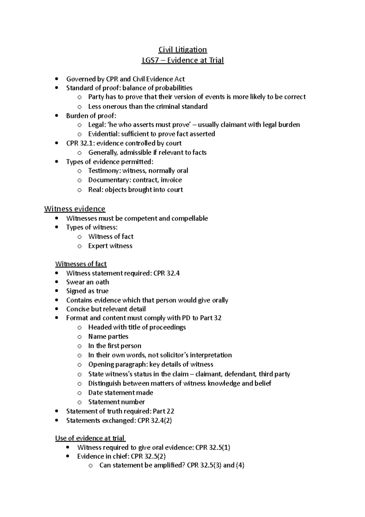 Evidence at Trial - Civil Litigation LGS7 – Evidence at Trial Governed ...