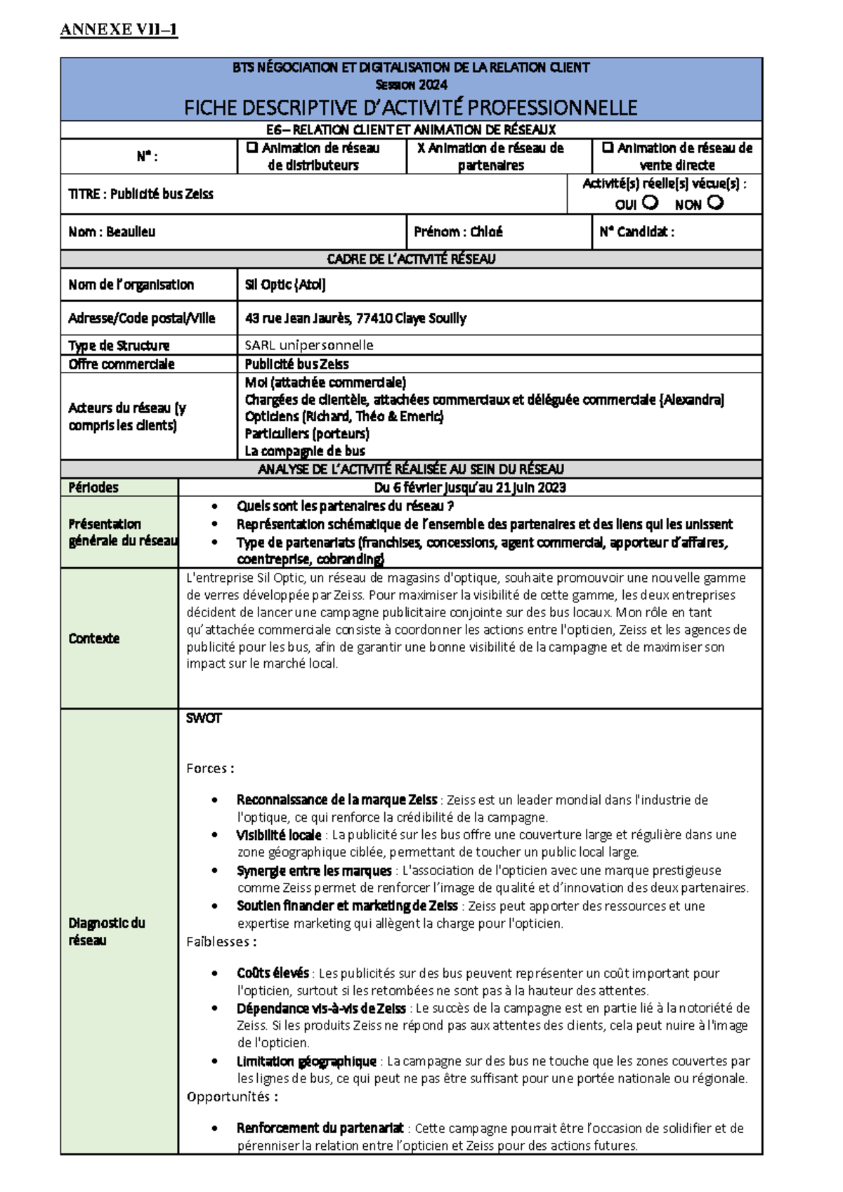 BTS NDRC 2024 - E6 - Fiche partenaire - ANNEXE VII– 1 BTS NÉGOCIATION ET DIGITALISATION DE LA ...