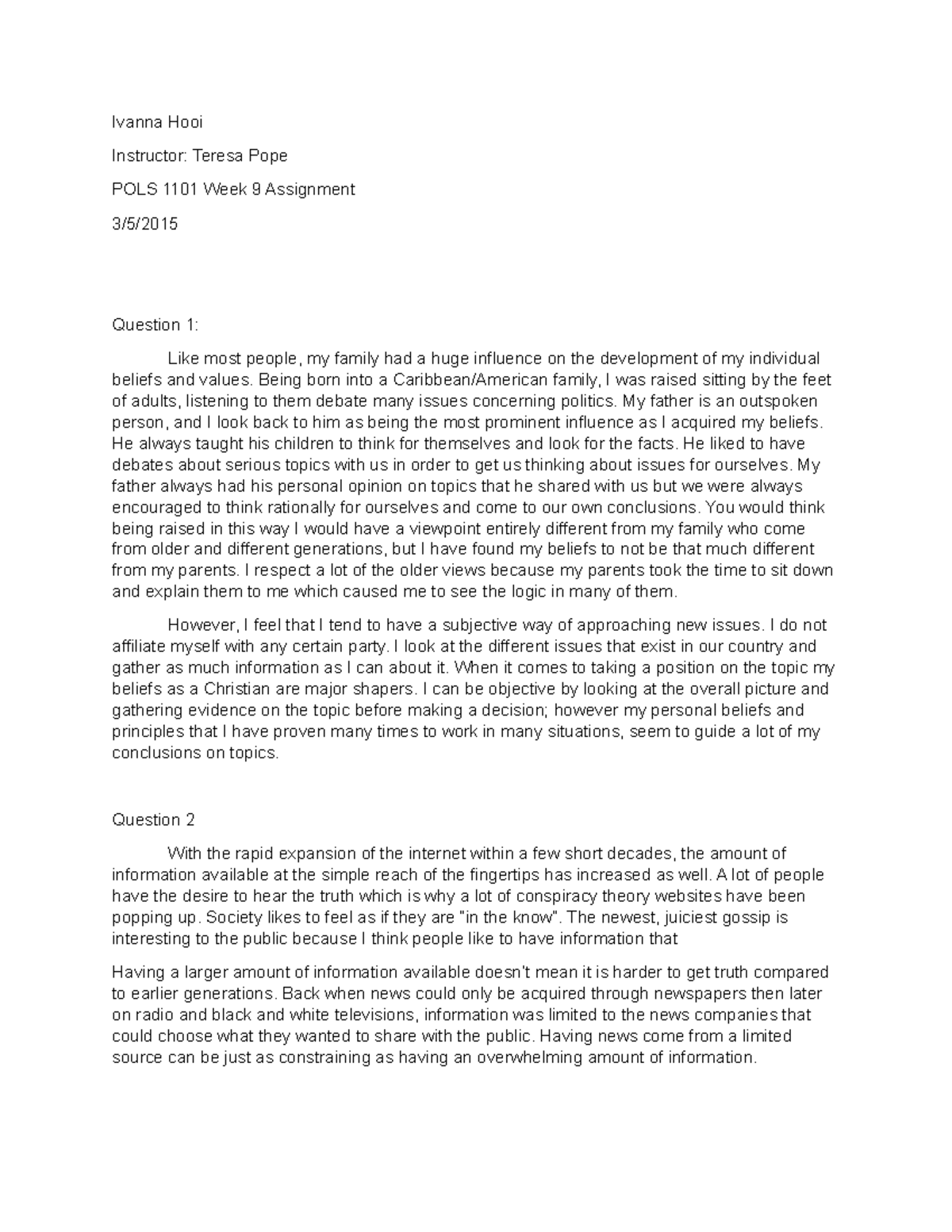 Week 9 Assignment- Ivanna Hooi Instructor: Teresa Pope POLS 1101 Week 9 ...