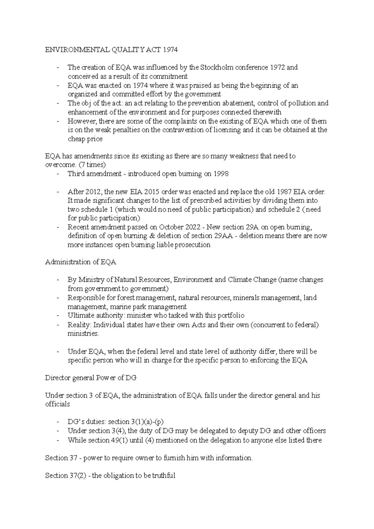 Environmental Quality ACT 1974 - ENVIRONMENTAL QUALITY ACT 1974 The ...