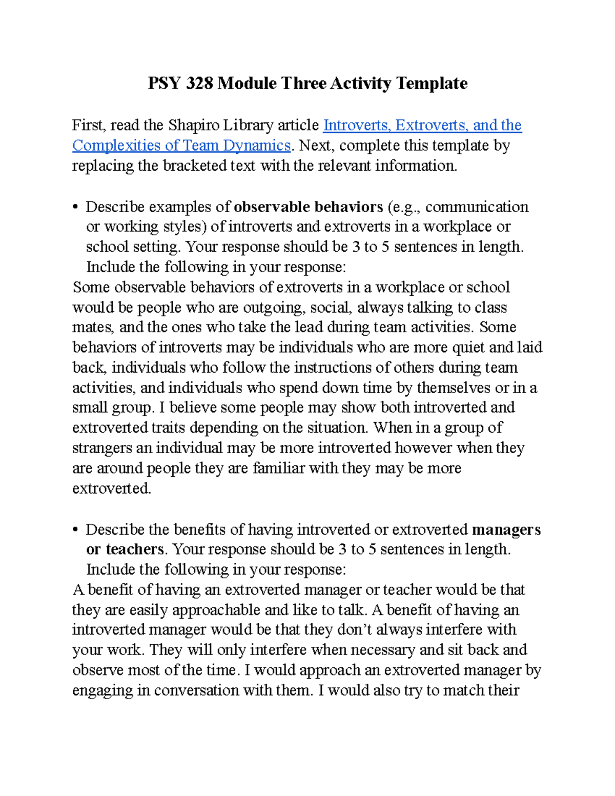 Psy 328 mod 3 activity - Mod 3 - PSY 328 Module Three Activity Template First, read the Shapiro ...