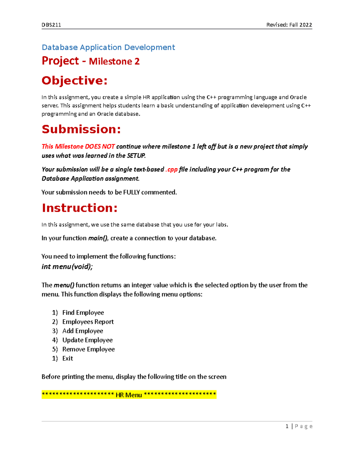 DBS211 Project Milestone 2 - Database Application Development Project ...