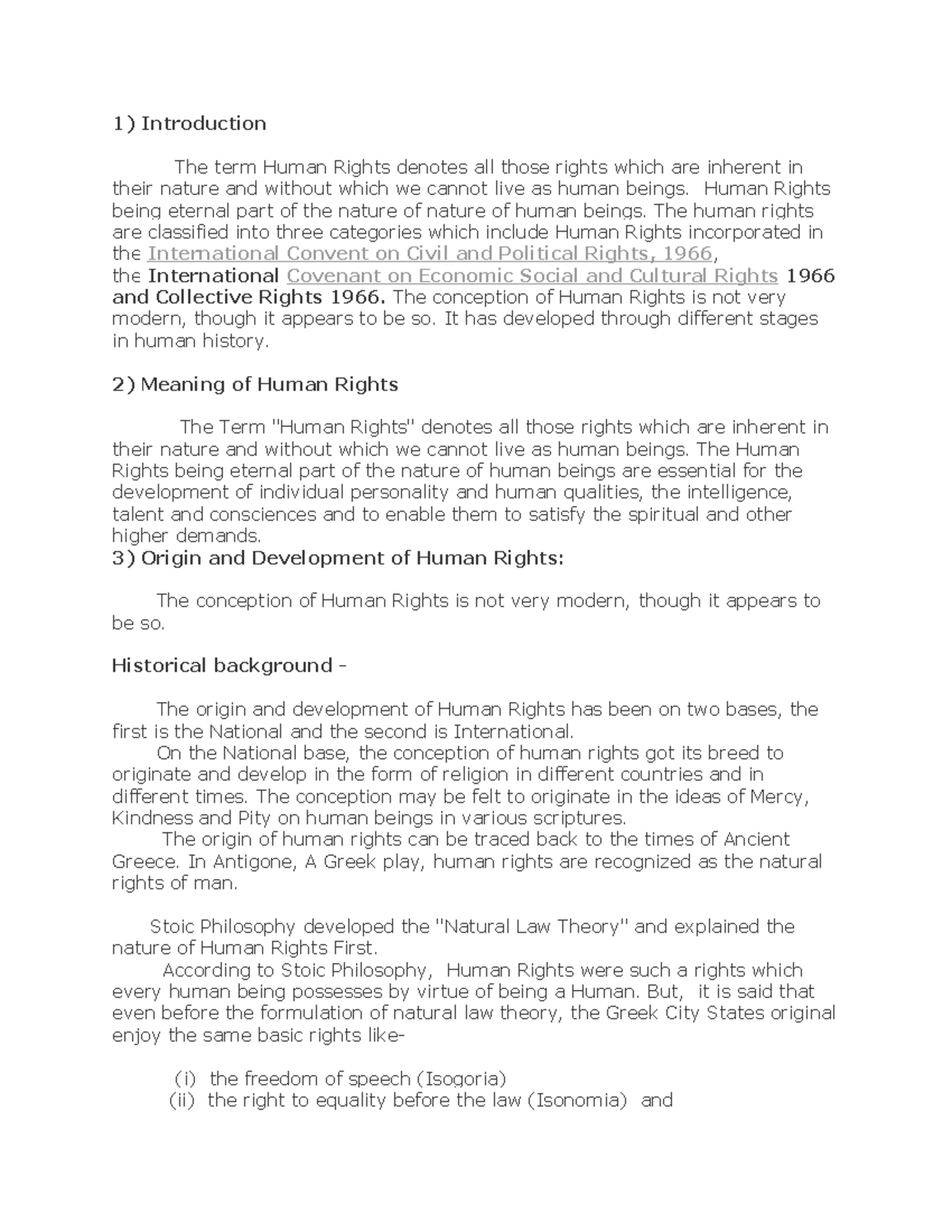 402 human right - KSLU - 1) Introduction The term Human Rights denotes ...