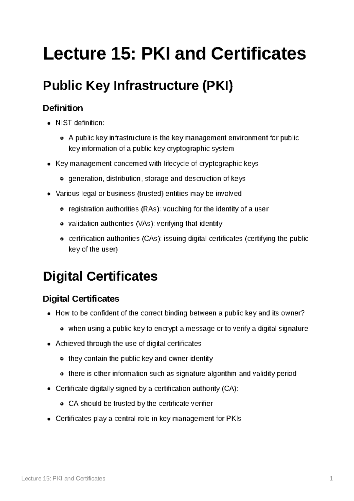 Lecture 15 PKI and Certificates - Lecture 15: PKI and Certificates ...