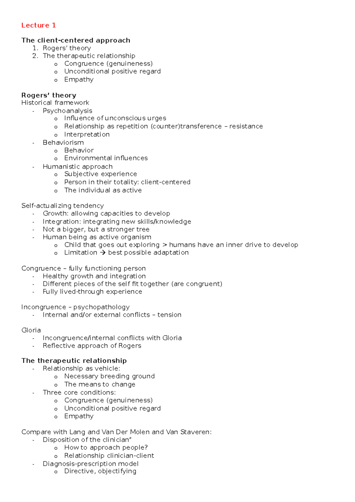 Psychotherapy and therapeutic skills - Lecture 1 The client-centered ...