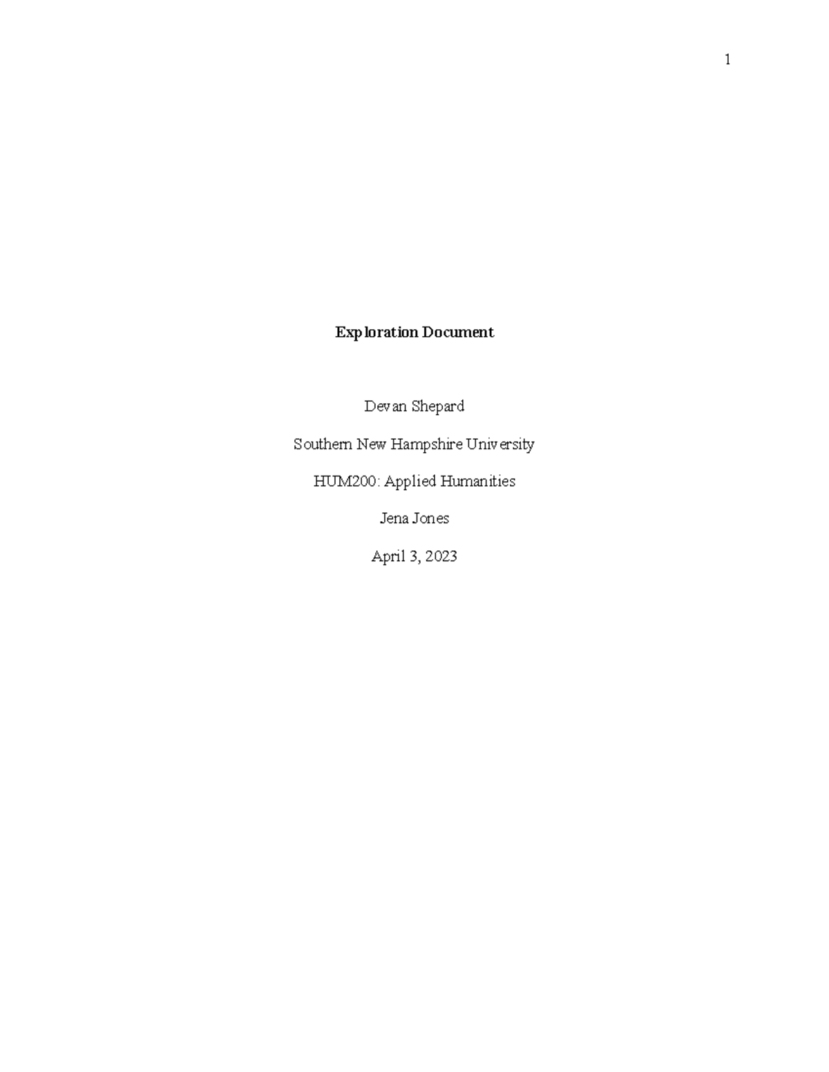 Course Project Part One - Exploration Document Devan Shepard Southern ...