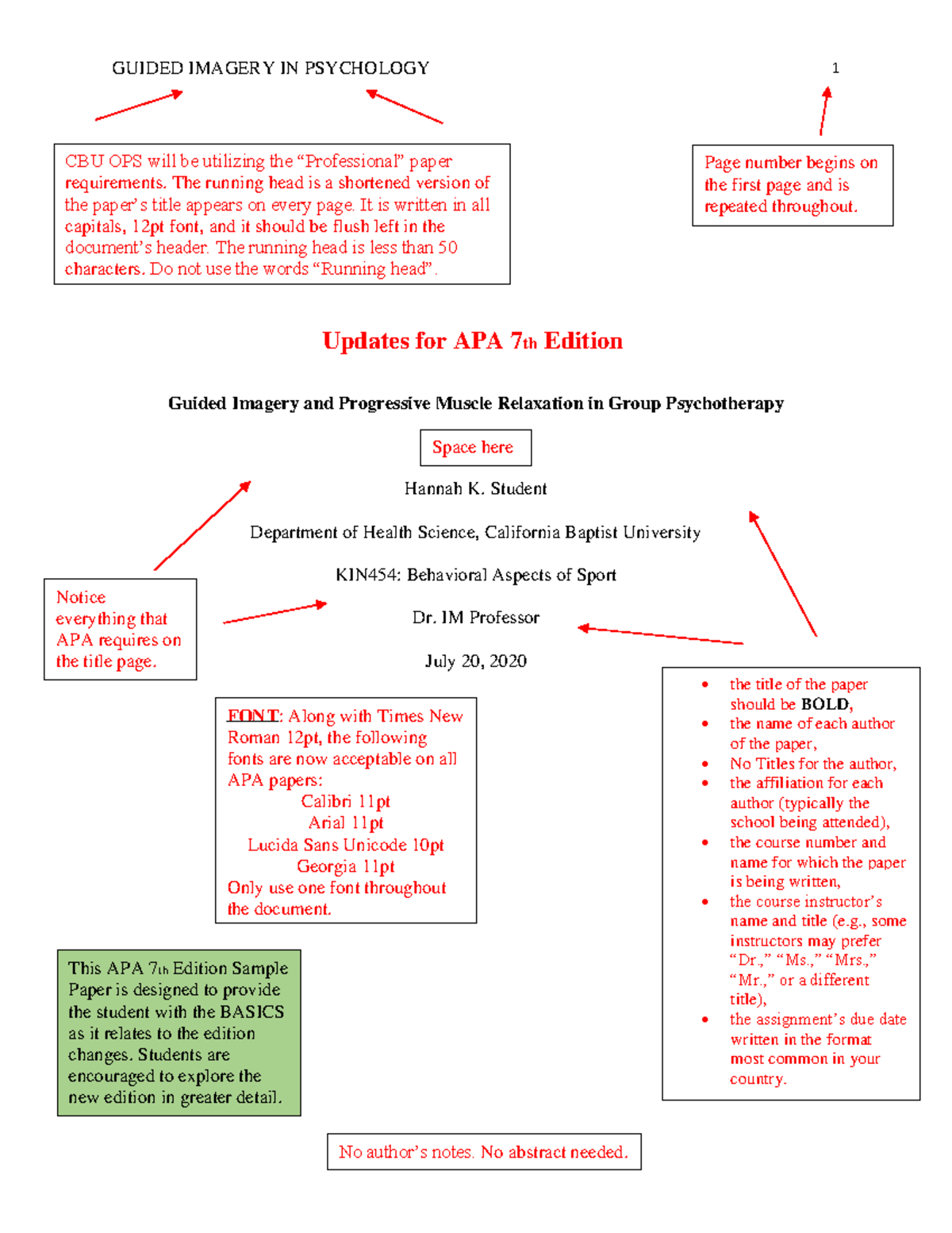 Sample APA 7th Ed Paper - GUIDED IMAGERY IN PSYCHOLOGY 1 Guided Imagery ...