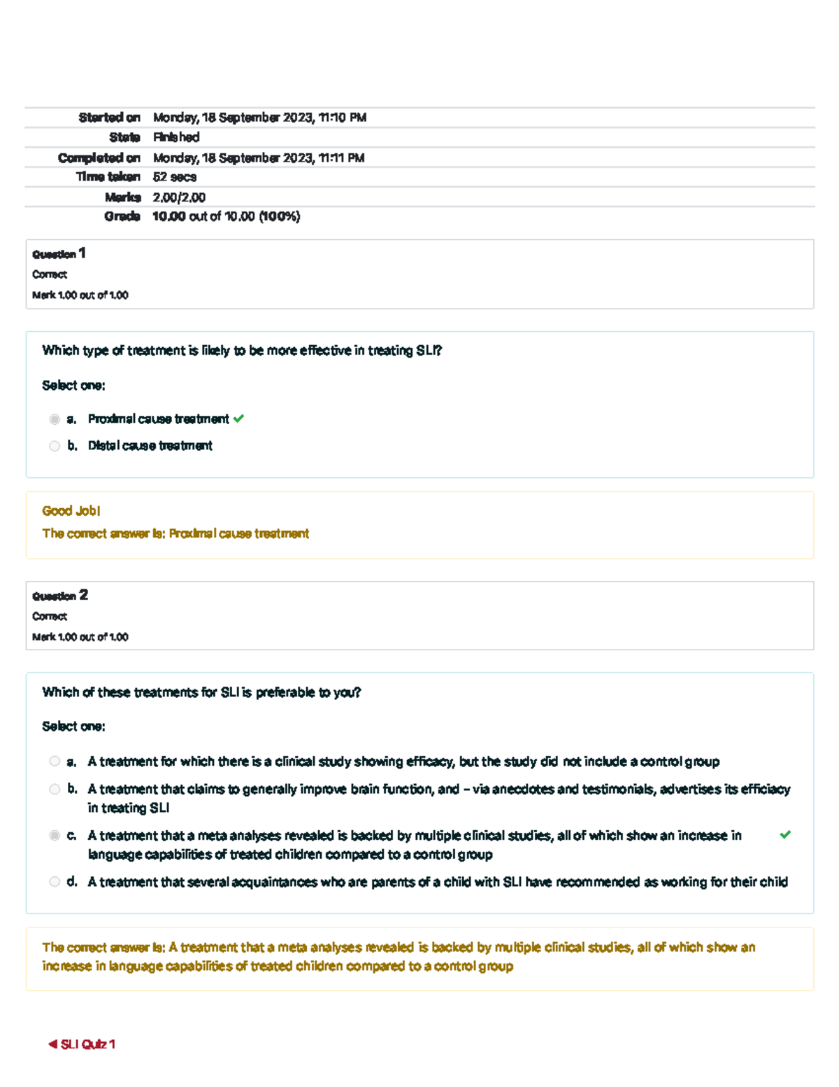 SLI Quiz 2 Attempt review - Started on Monday, 18 September 2023, 11 10 ...