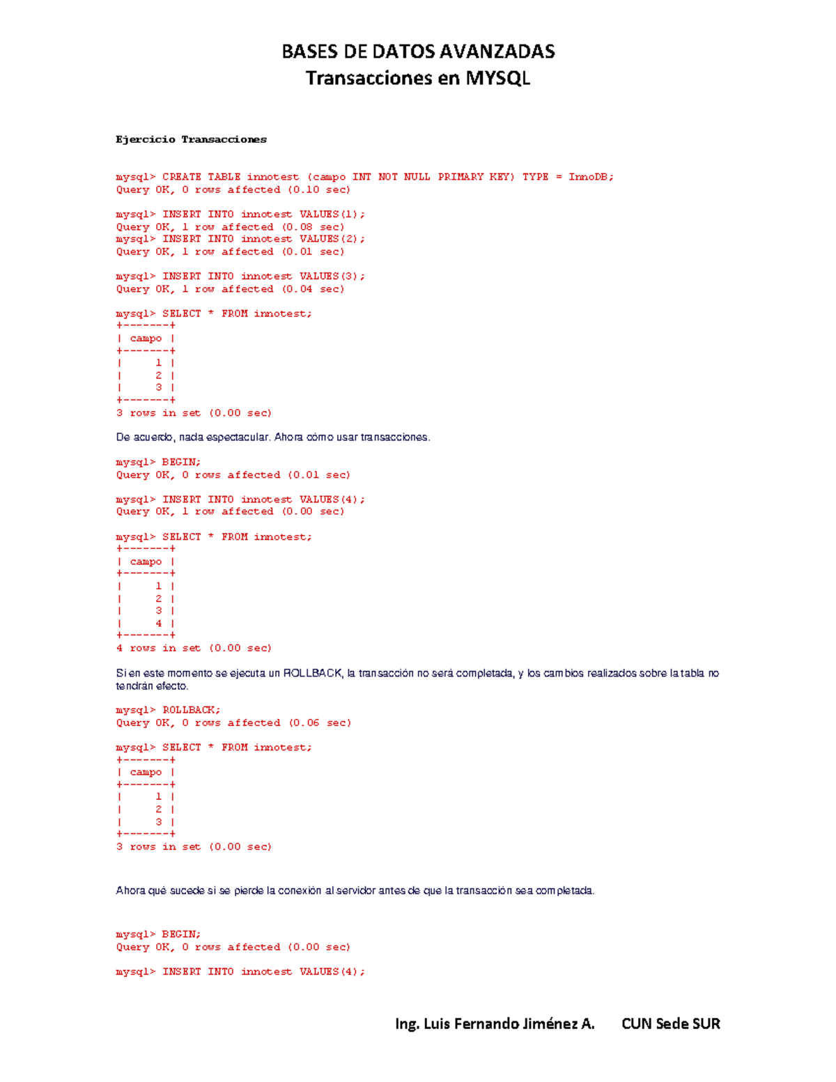 Ejercicio Transacciones BD - Transacciones en MYSQL Ejercicio ...