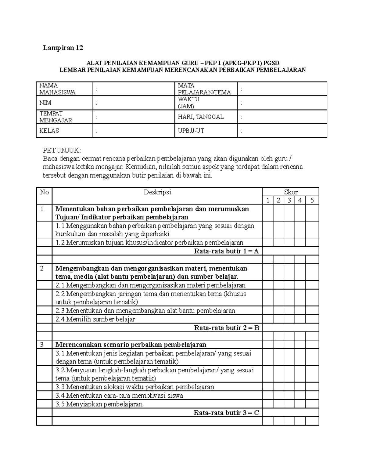 APKG 1&2 - HAK ASASI - Lampiran 12 ALAT PENILAIAN KEMAMPUAN GURU – PKP ...
