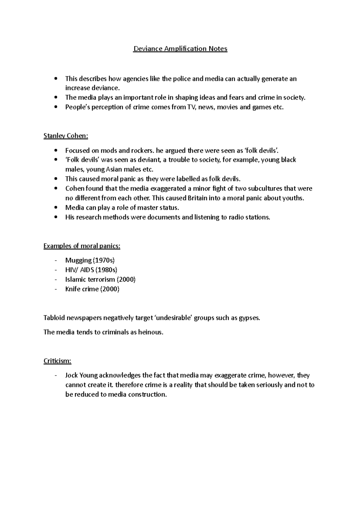 Deviance Amplification Notes - The media plays an important role in ...