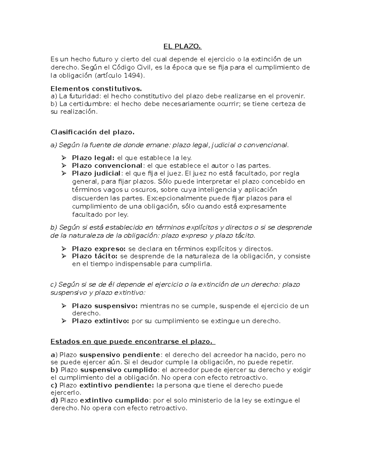 EL Plazo - EL PLAZO. Es un hecho futuro y cierto del cual depende el ...