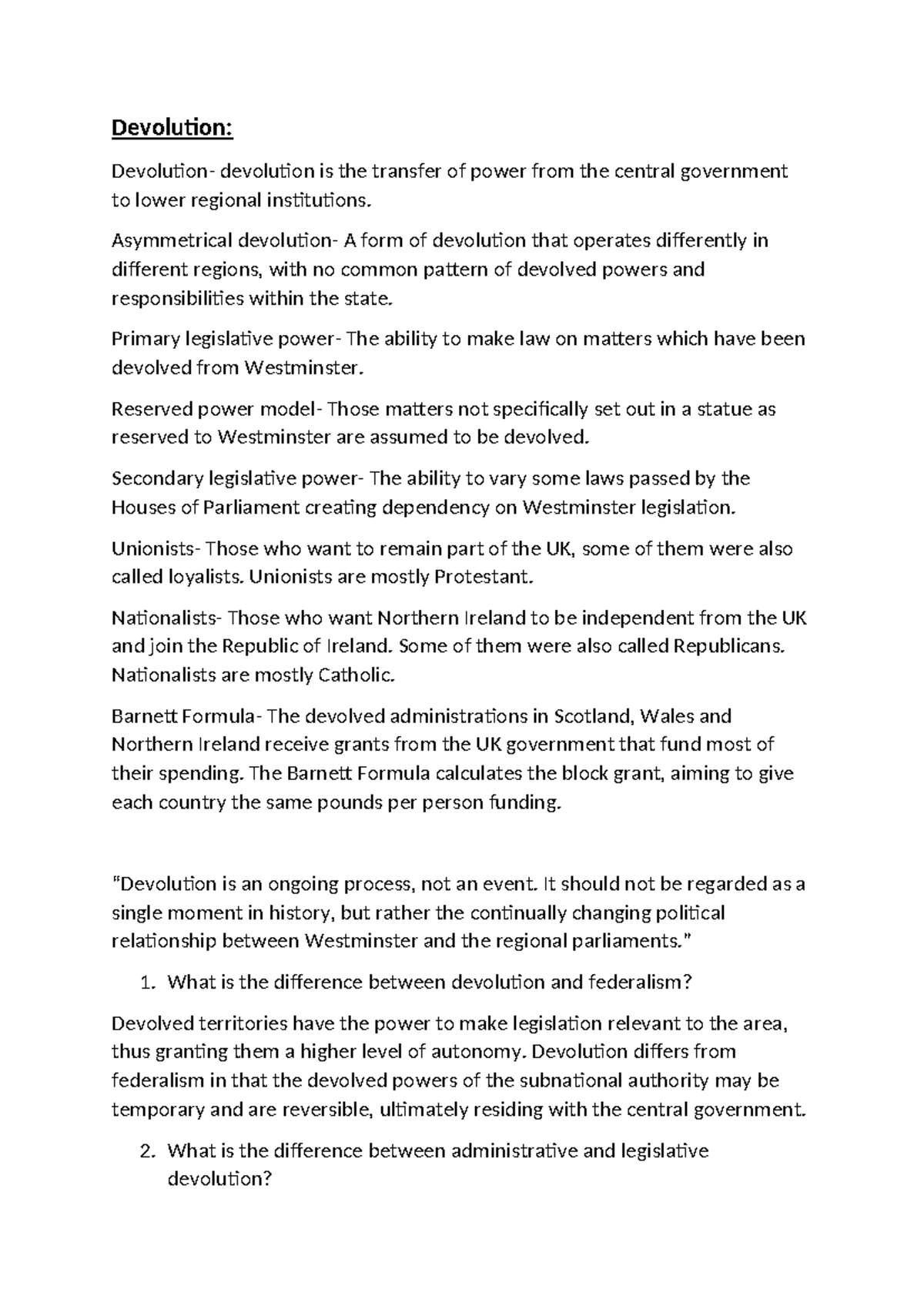 UK Constitutional Reform - Devolution: Devolution- devolution is the transfer of power from the ...