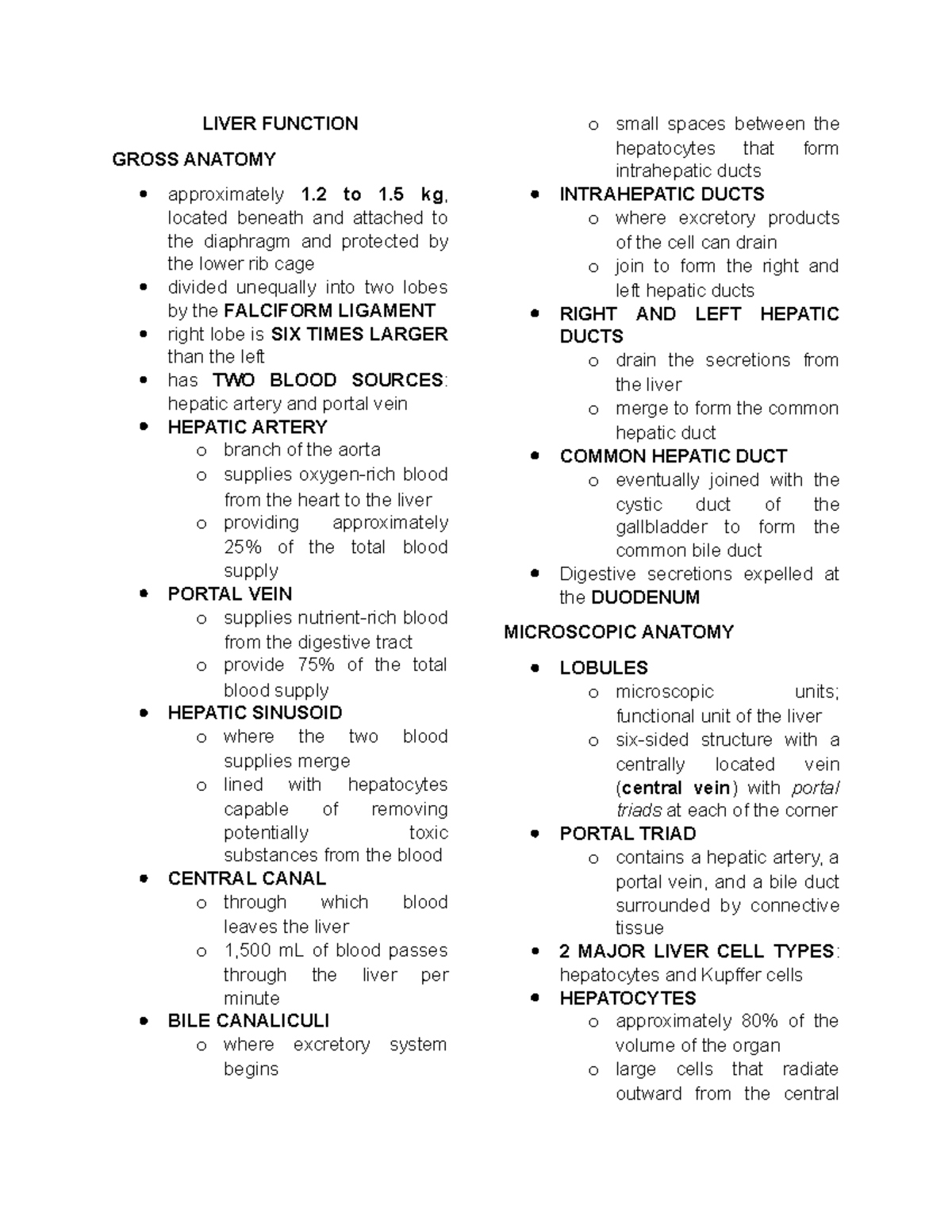 01 Liver function - CC2 - LIVER FUNCTION GROSS ANATOMY approximately 1 ...