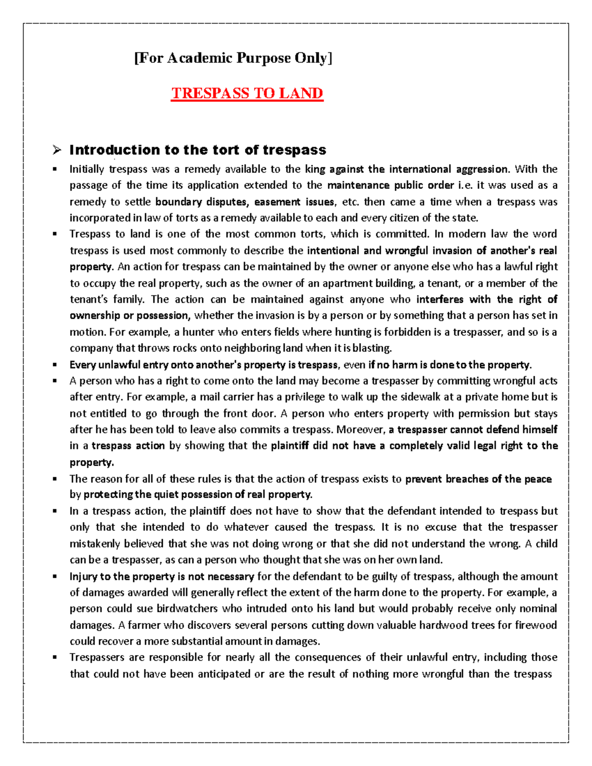 Unit 2-Tort of Trespass - Warning: TT: undefined function: 32 Warning: TT: undefined function ...