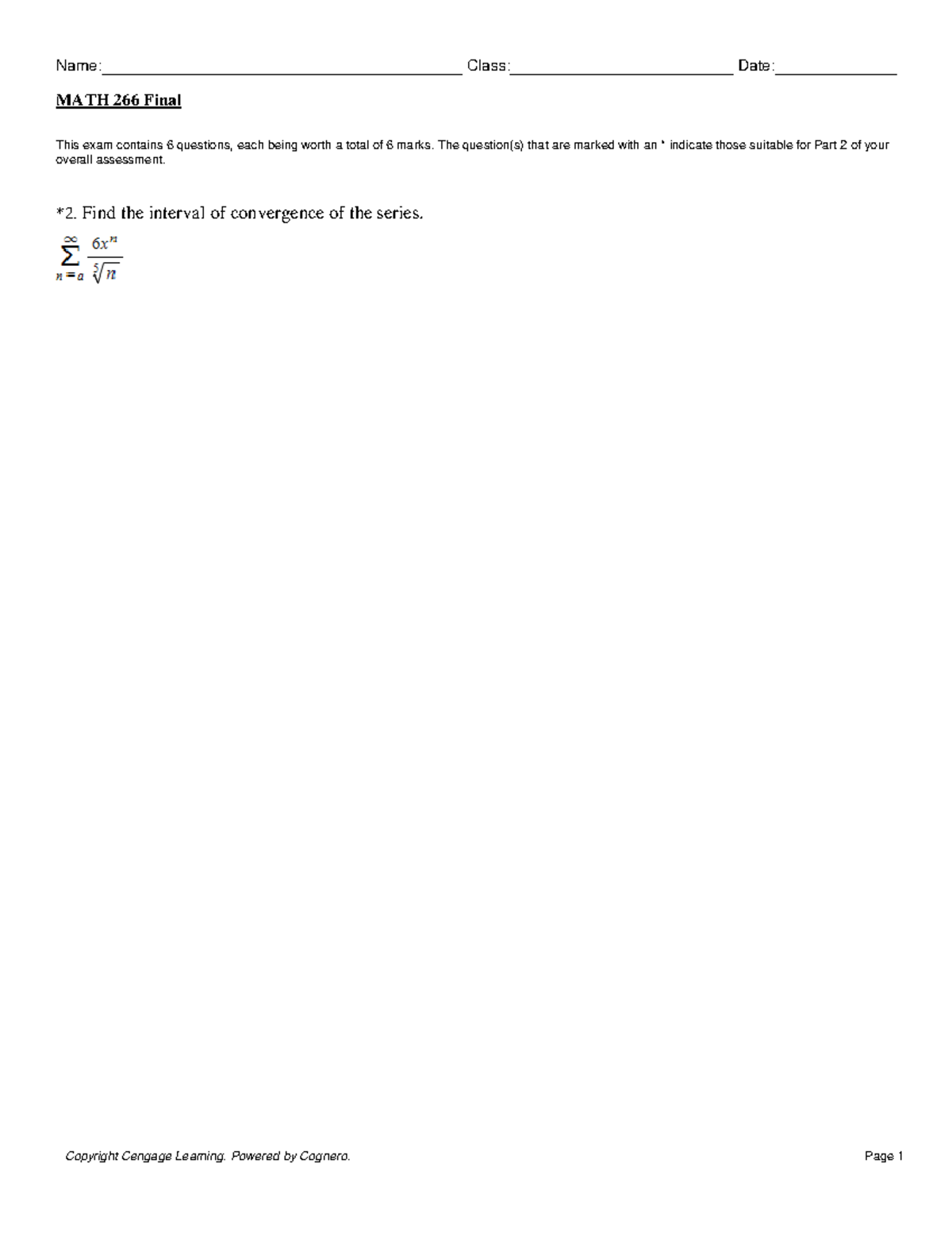 MATH 266 Final Alternative A1 - MATH 266 Final This exam contains 6 ...