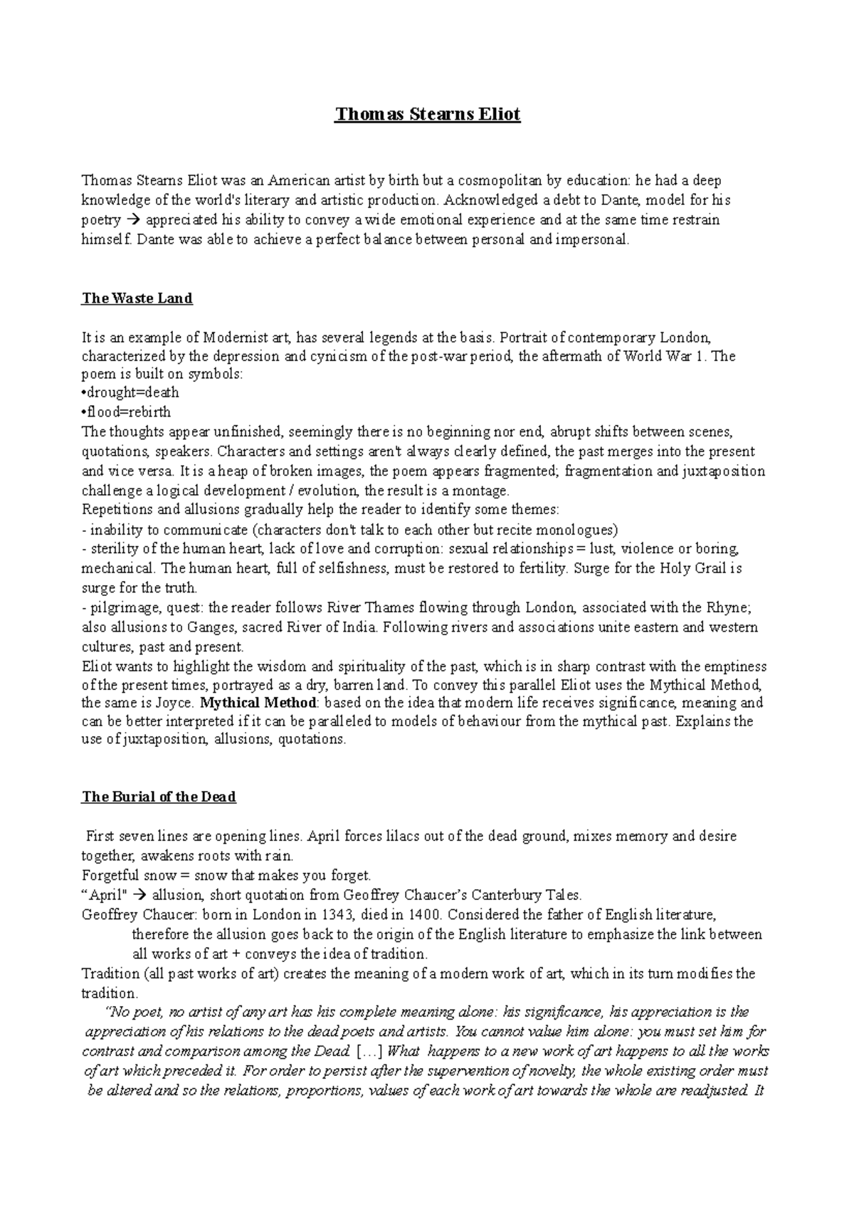 Eliot teoria - Thomas Stearns Eliot Thomas Stearns Eliot was an ...