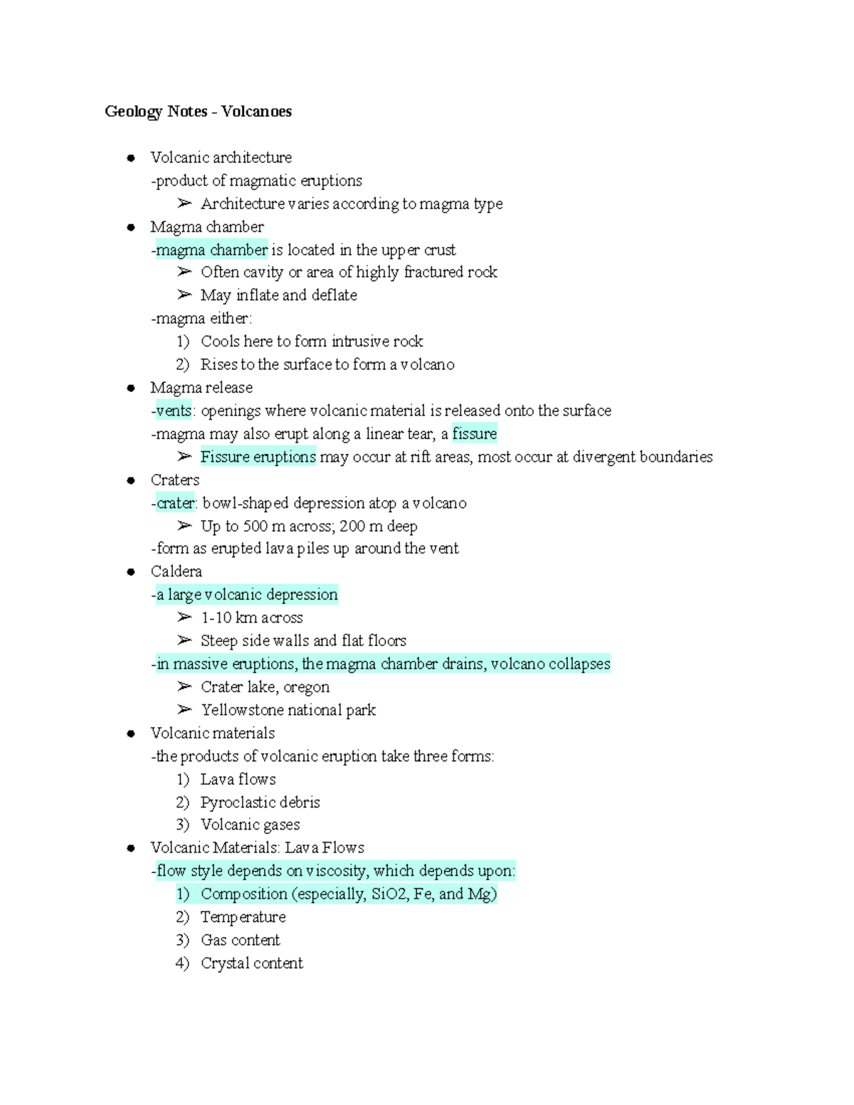 GEOL121 - Physical Geology Notes (Volcanoes) - Geology Notes ...
