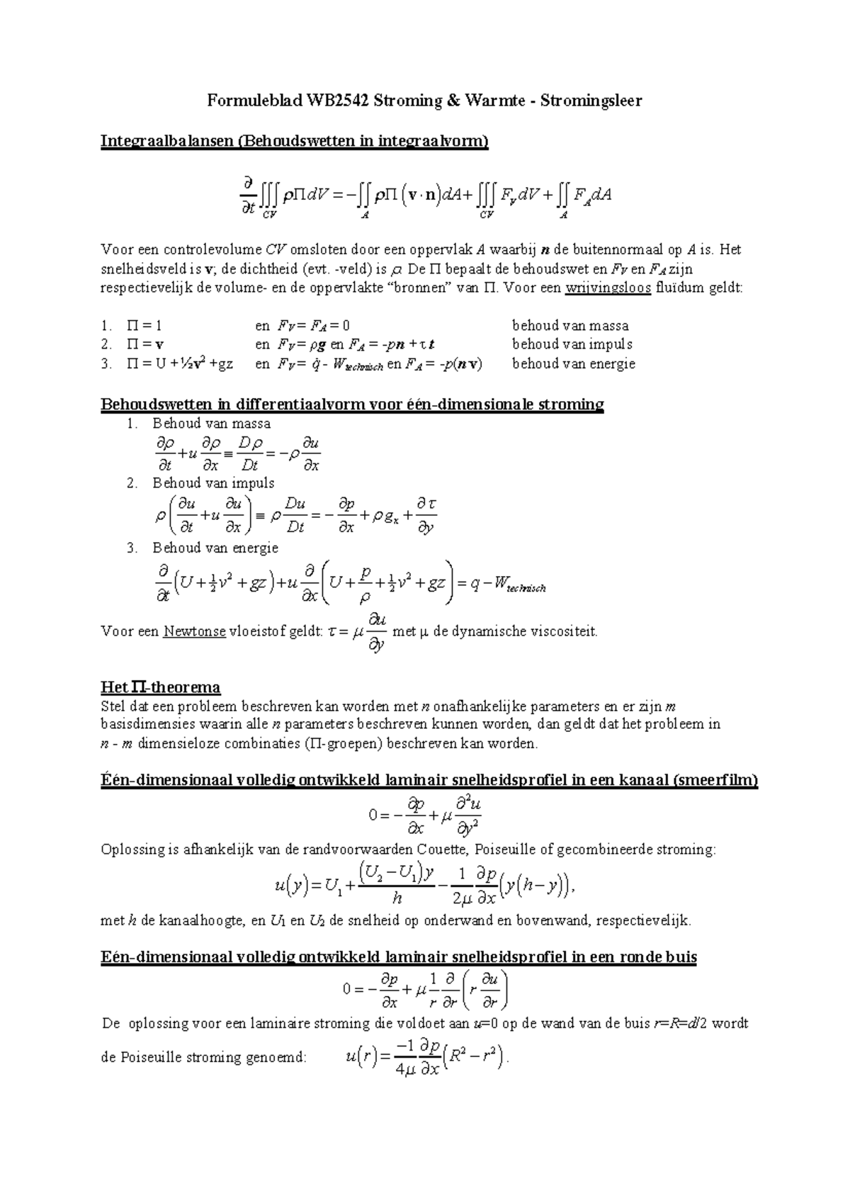 Formuleblad WB2542 stromingsleer - ####### Formuleblad WB2542 Stroming & Warmte - Stromingsleer ...