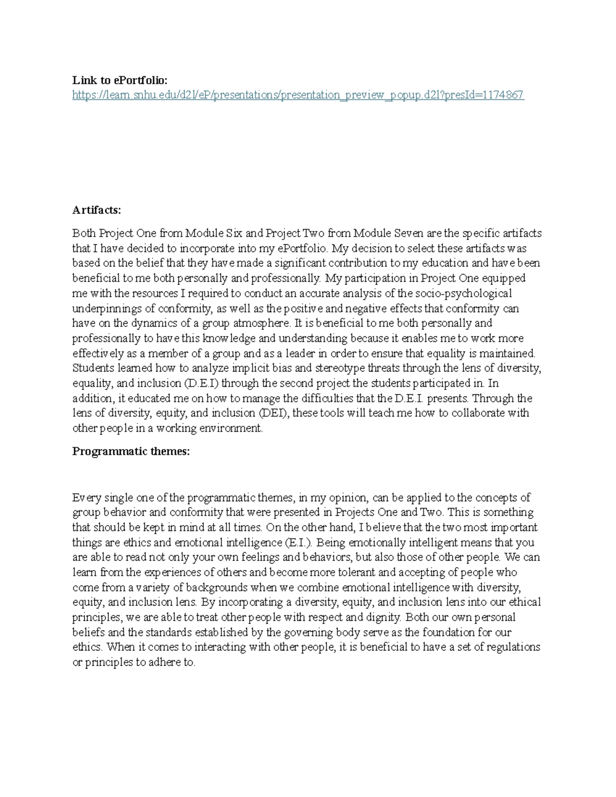 PSY 355 E-Portfolio - Module 8 E-Portfolio - Link to ePortfolio: - Studocu