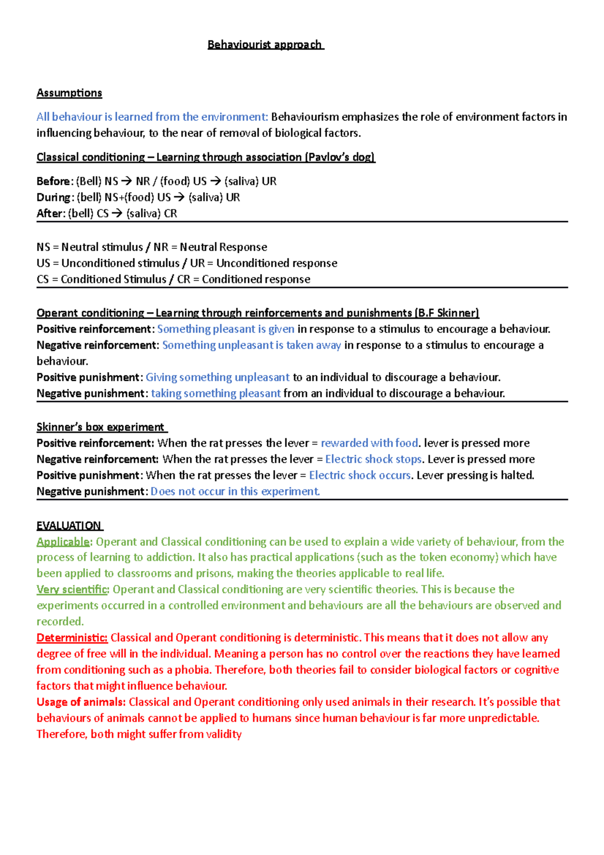 Behaviourist approach Summary - business - Studocu