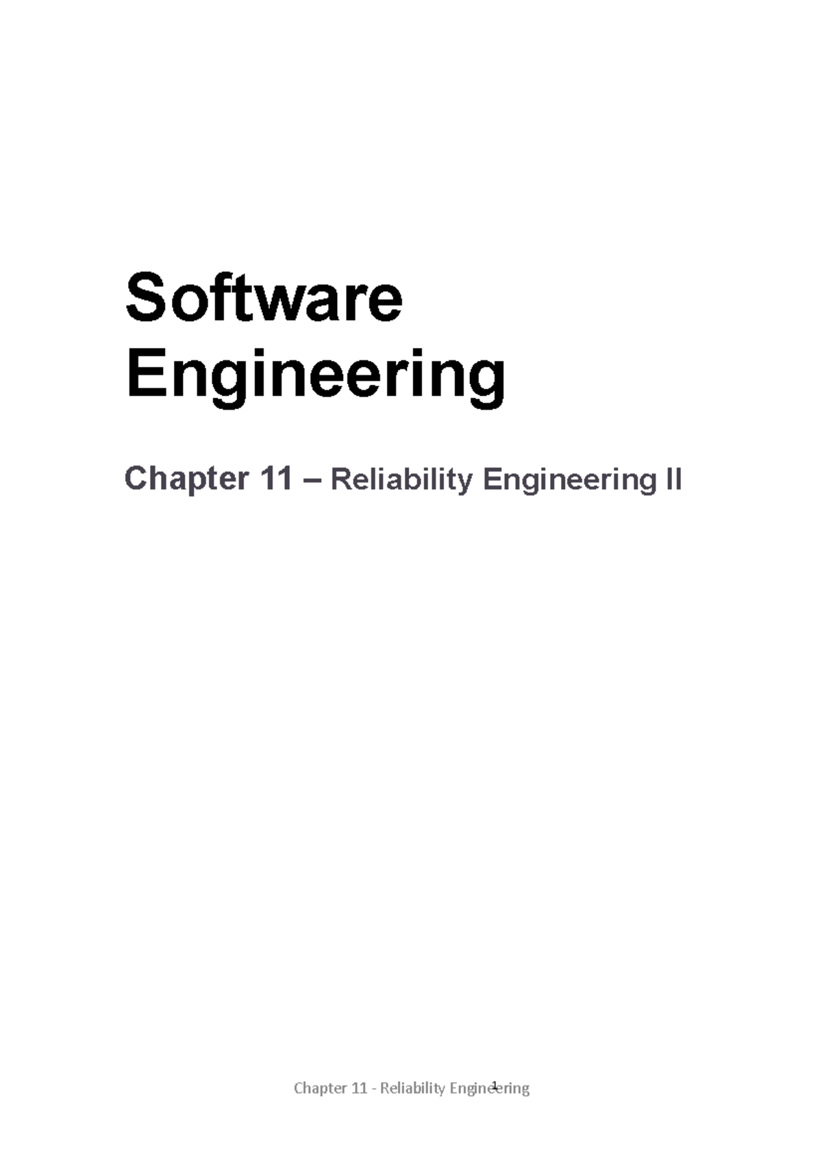 Software Engineering - Ch11 Reliability Engineering Lecture 2 - Software Engineering Chapter 11 ...