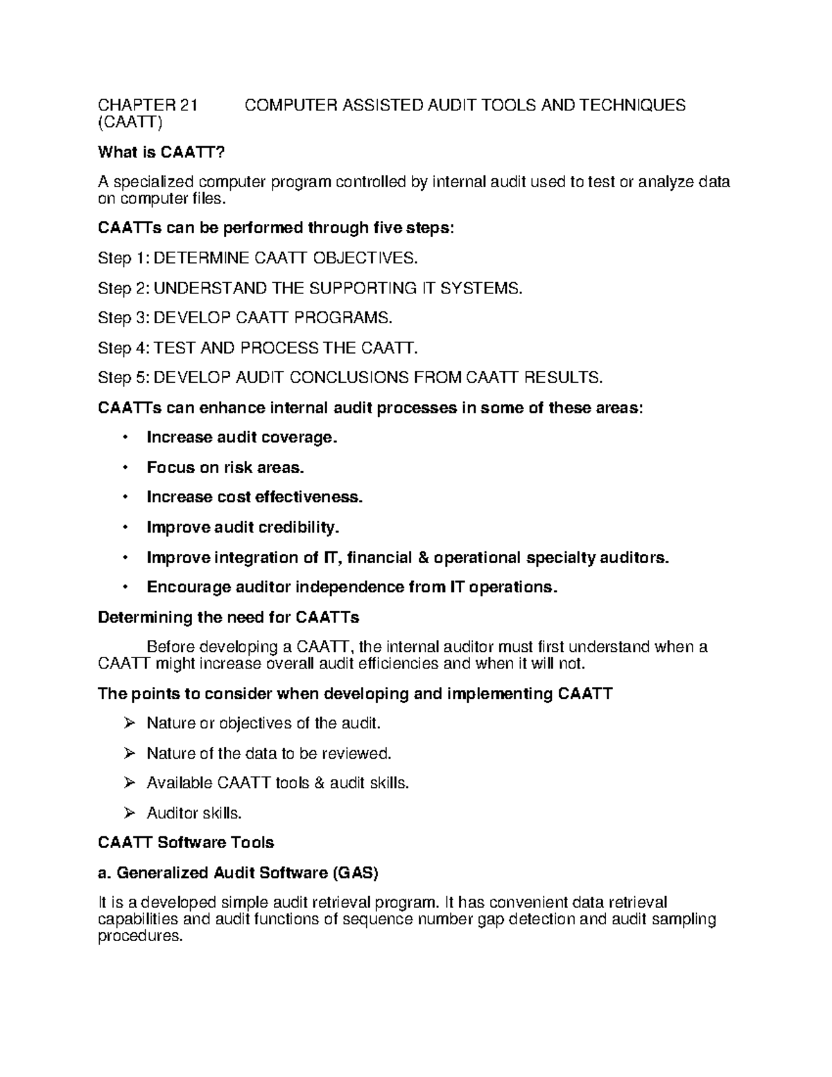 Computer Assisted Audit Tools AND Techniques summary - CHAPTER 21 ...