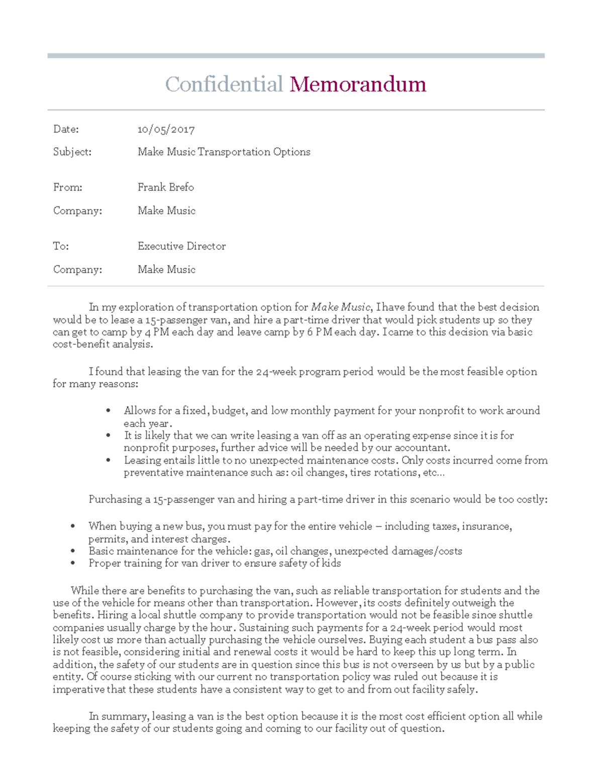 Memo 2 - confidential memorandum assignment - Confidential Memorandum ...