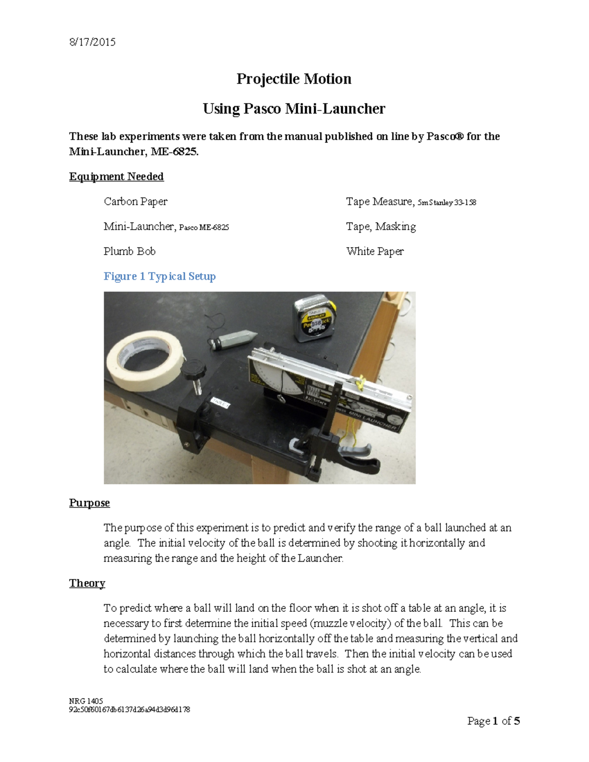 LOC02f Projectile Motion - Projectile Motion Using Pasco Mini-Launcher ...