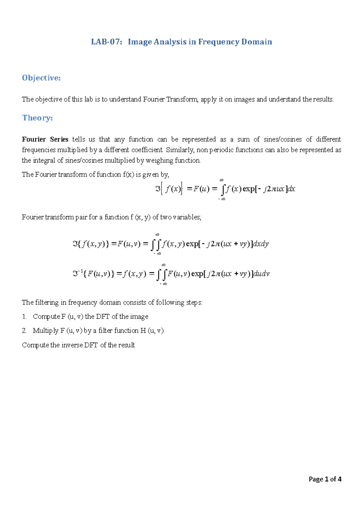 Lab Manual# 7 - LAB-07: Image Analysis in Frequency Domain Objective ...