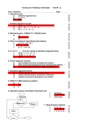 Przykładowy test 3 - Przykładowy test na zaliczenie przedmiotu do ...