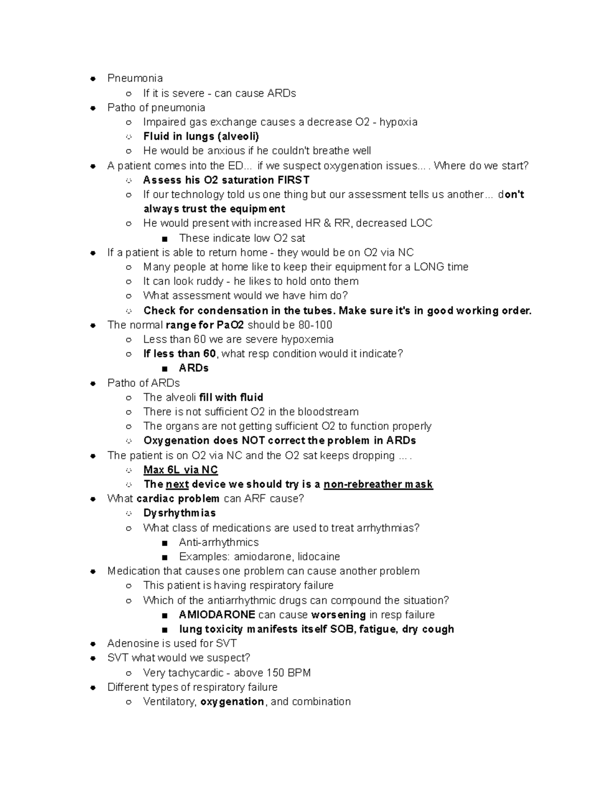 Notes Exam 2 - Google Docs - Pneumonia If it is severe - can cause ARDs ...