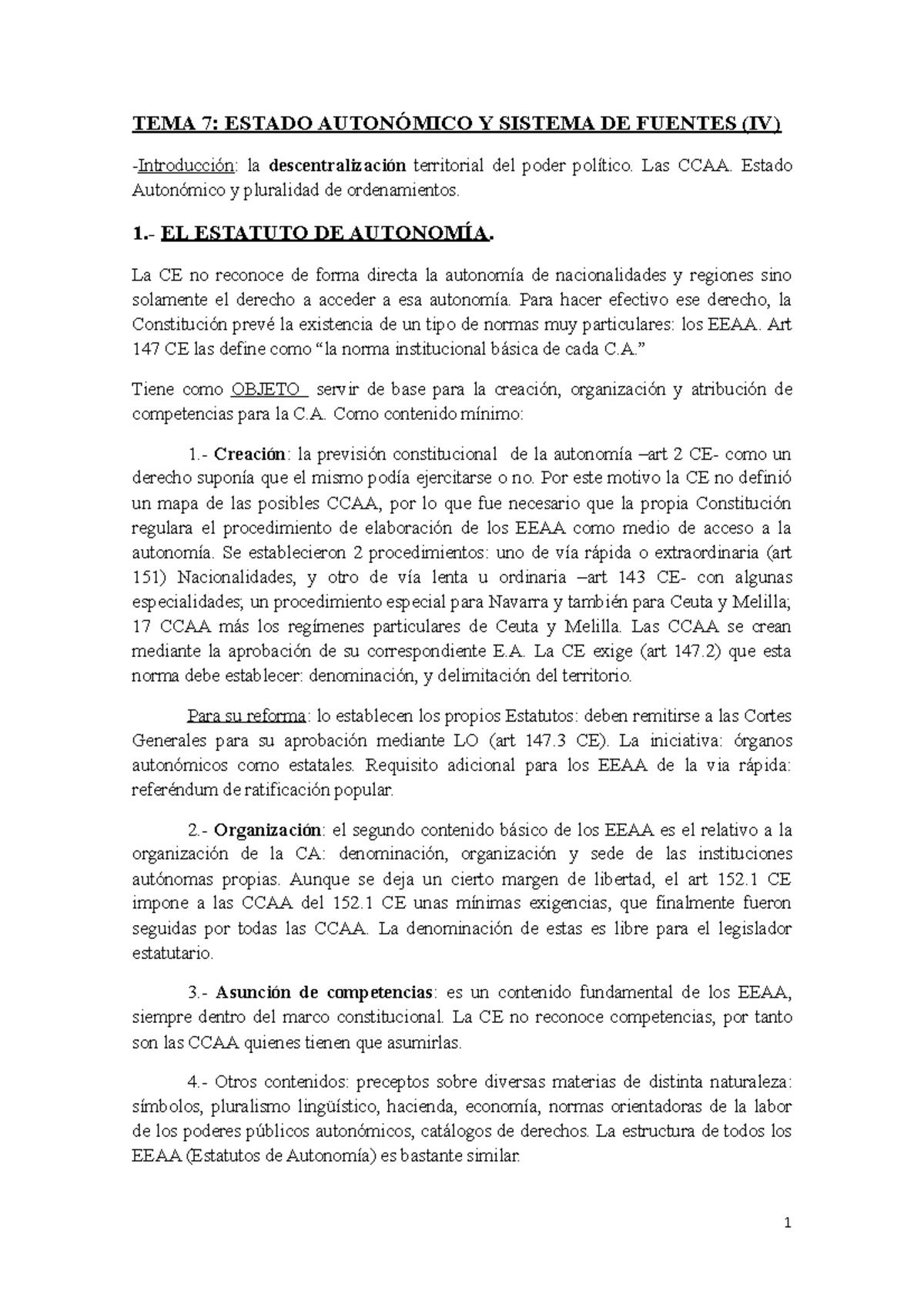 TEMA 7 Fuentes Dº Autonómico - TEMA 7: ESTADO AUTONÓMICO Y SISTEMA DE ...