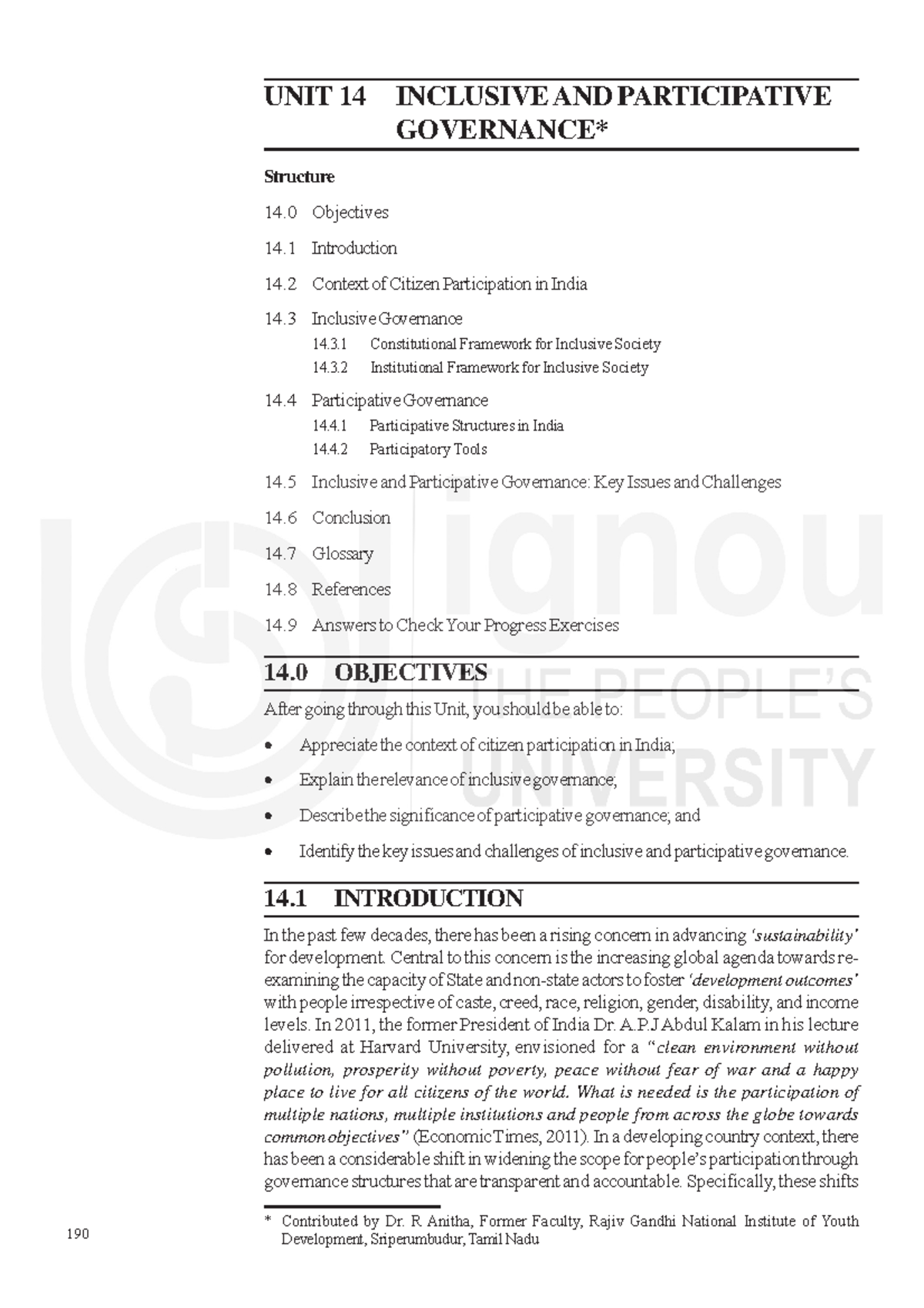 Unit-14 - notes - 190 UNIT 14 INCLUSIVE AND PARTICIPATIVE GOVERNANCE ...