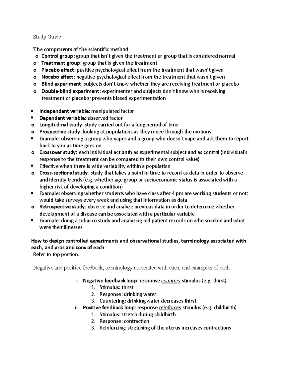 Study Guide Exam 1 - Study Guide The components of the scientific ...