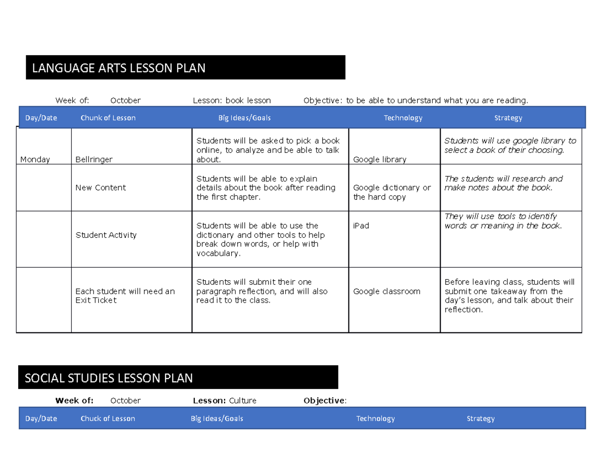 Technology+Project-Template - Week of: October Lesson: book lesson ...