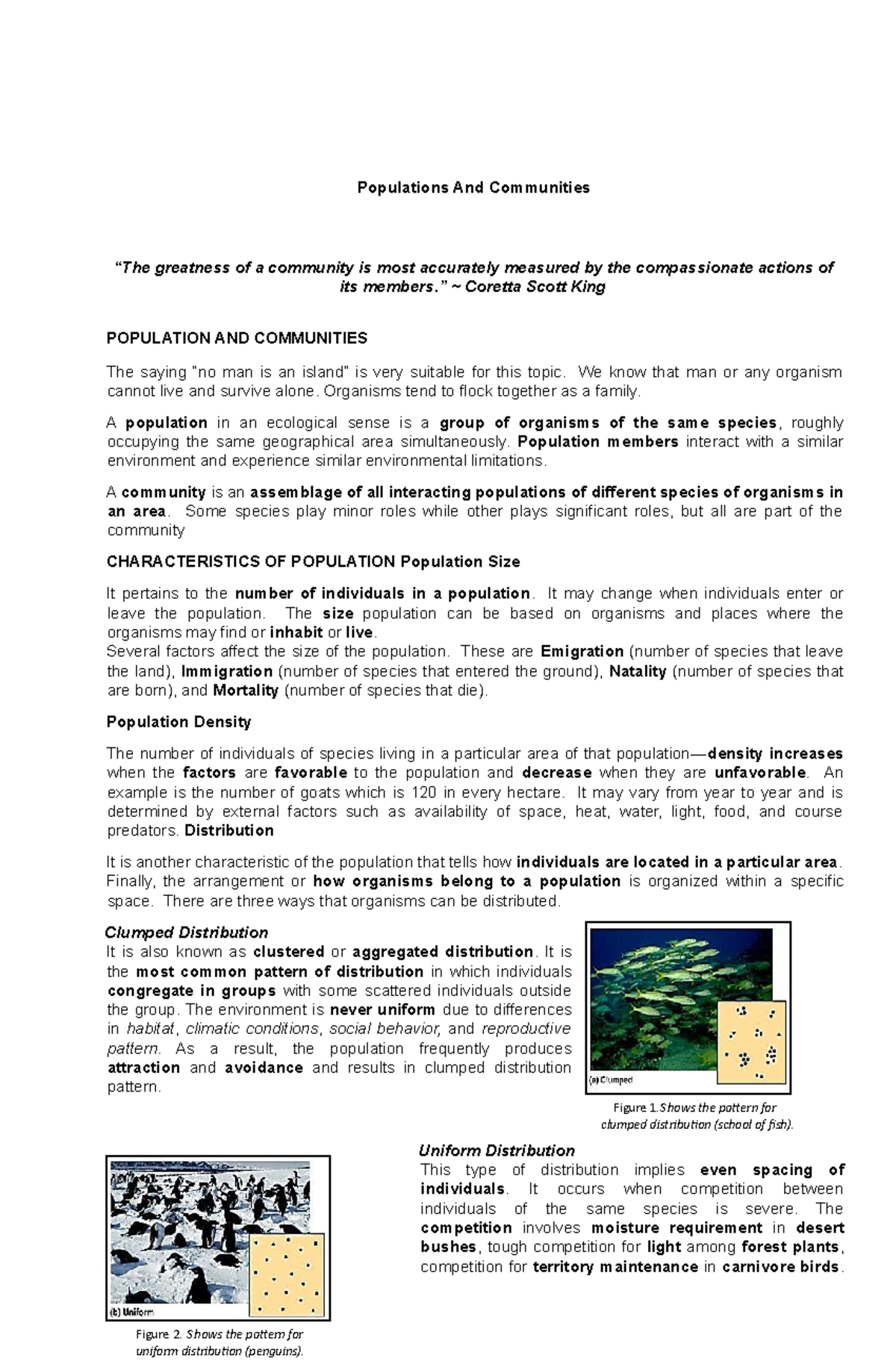 Population and Communities - Populations And Communities “The greatness ...