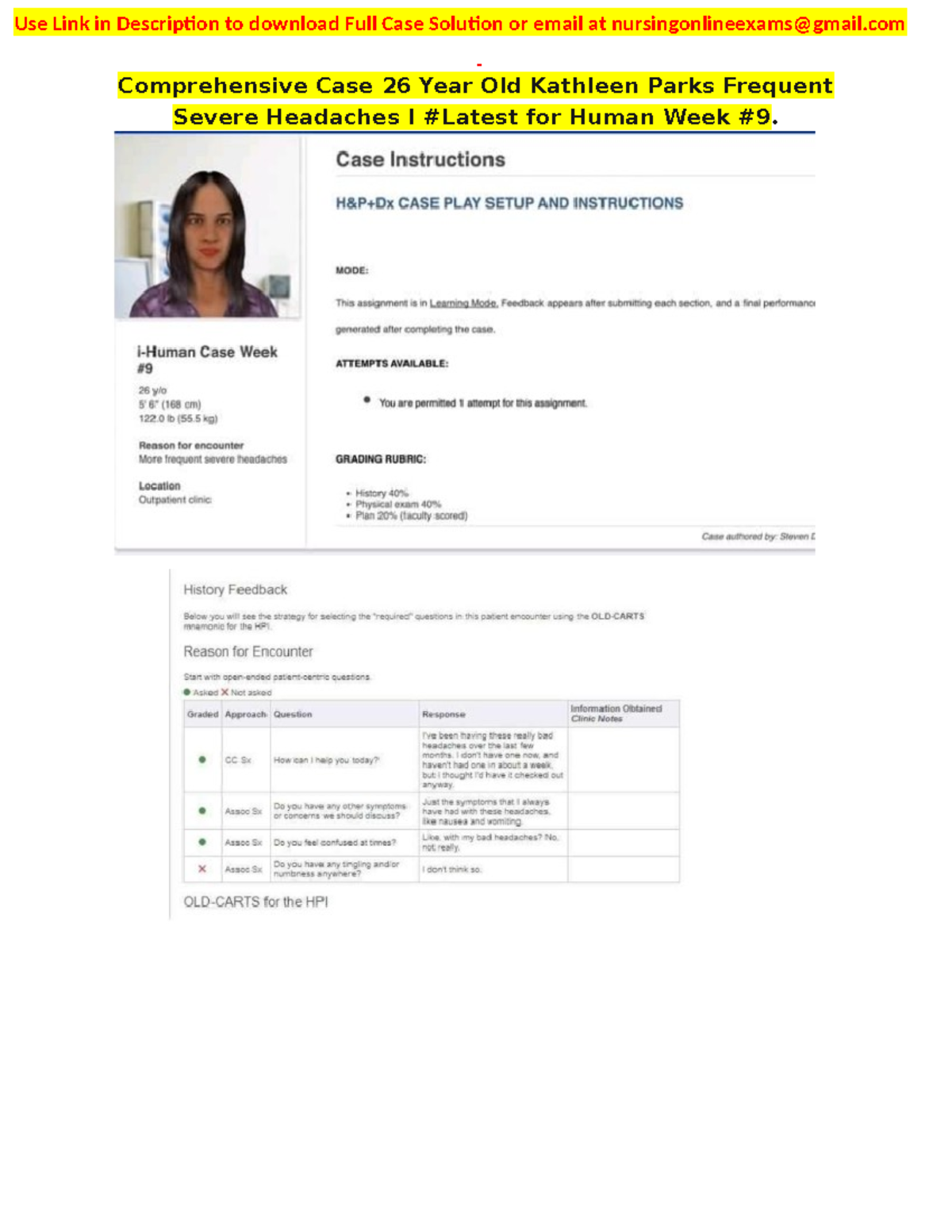 I Human Case Study Headache Management in a 26-Year-Old Female Week 9 ...
