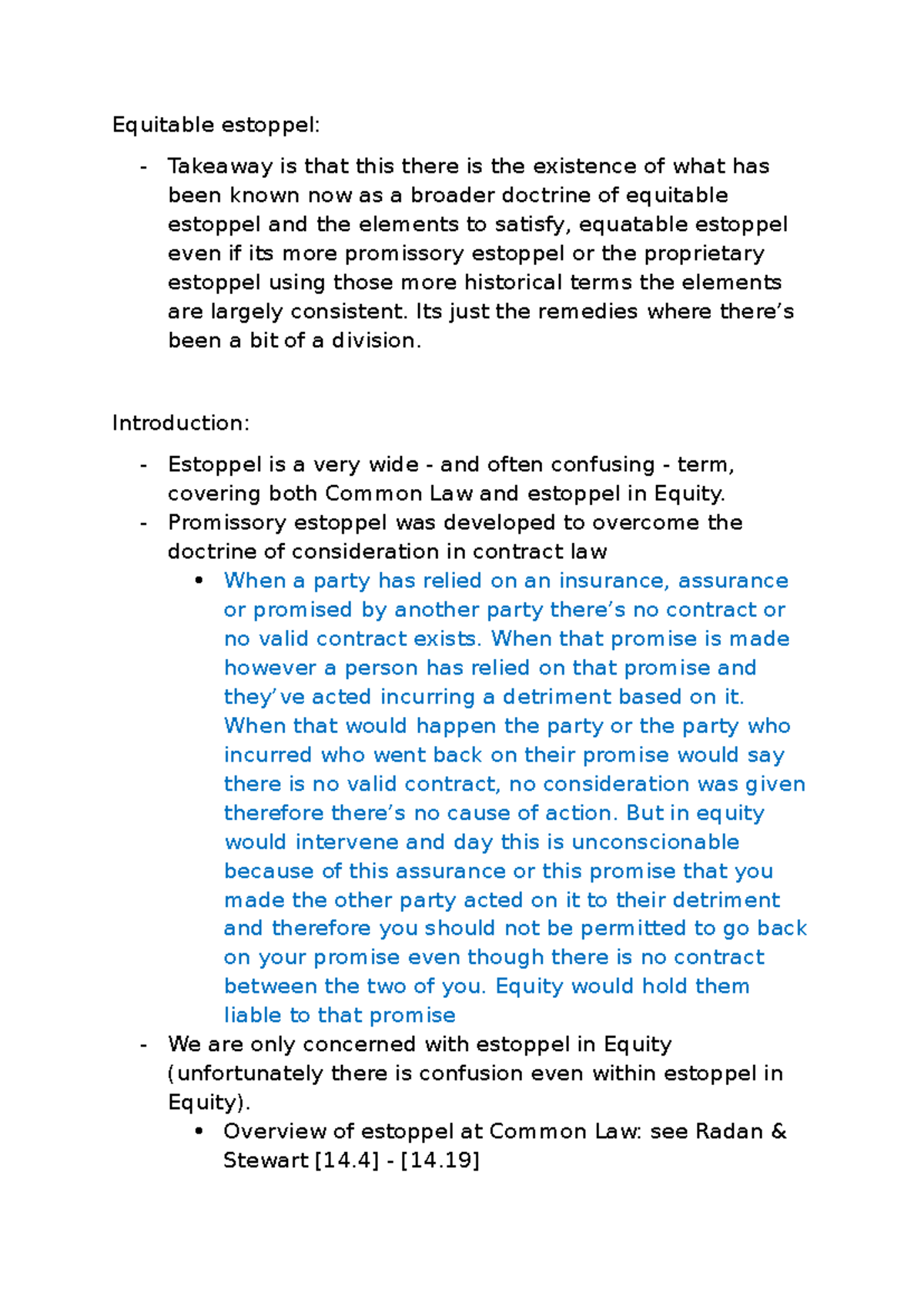 Week 6 lecture notes - Equitable estoppel: - Takeaway is that this ...