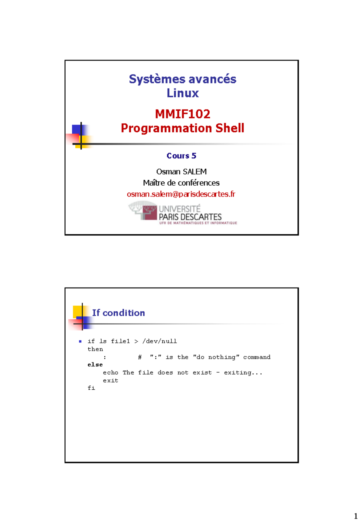 Cours 5 Linux Systèmes Avancés Linux Mmif Programmation Shell Cours 5 Osman Salem Maître De