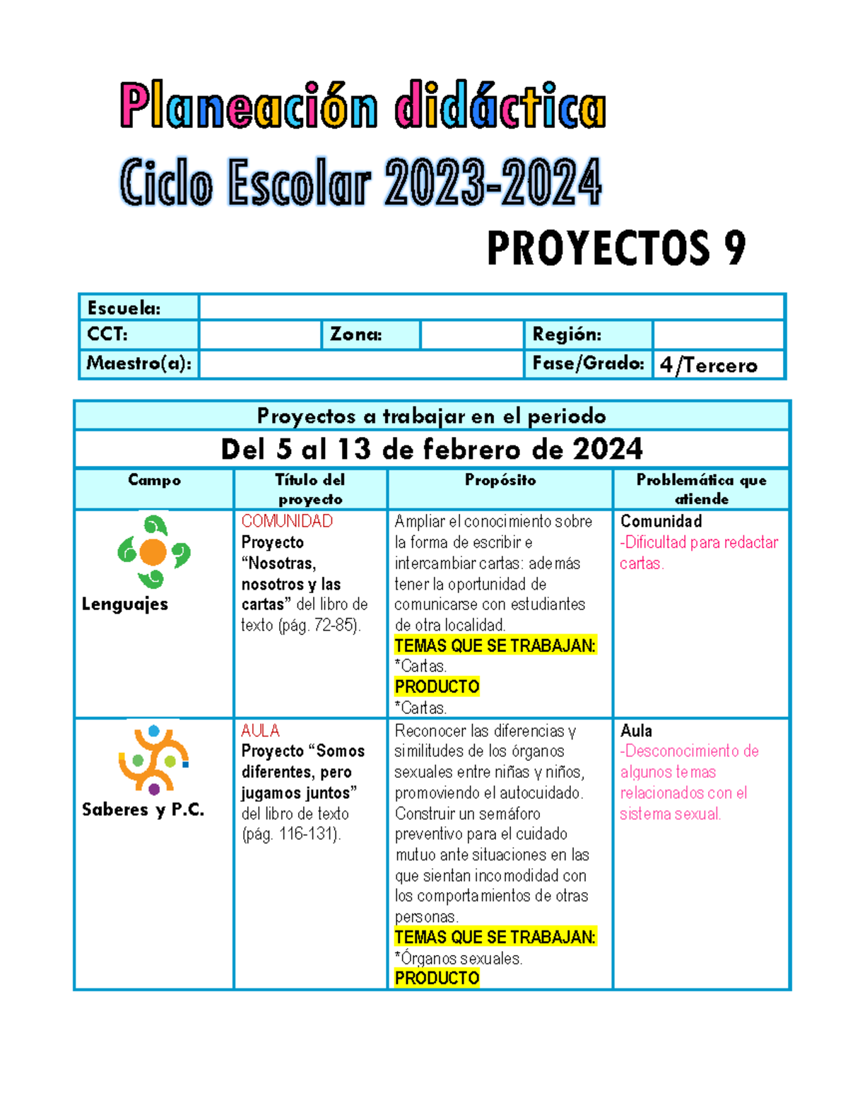 Planeacion proyecto nosotras, nosotros y las cartas - Planeación ...