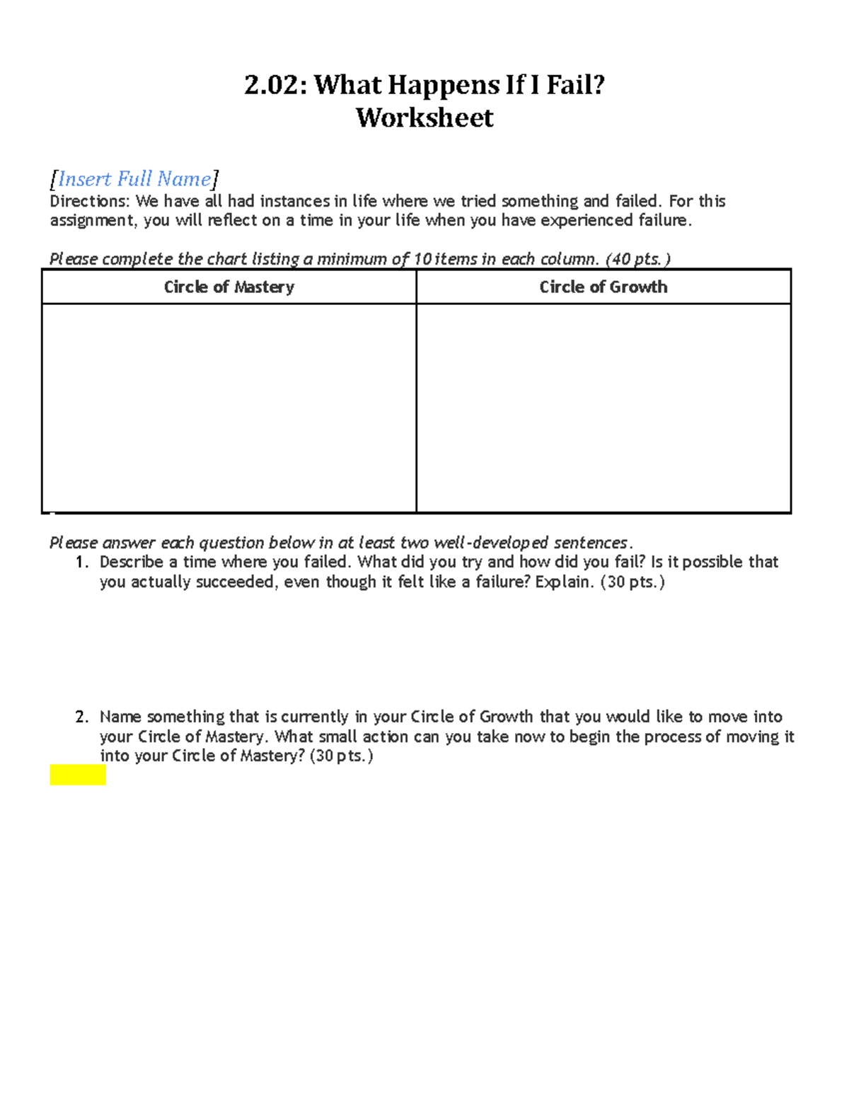 202What Happens If IFail Wilson - 2: What Happens If I Fail? Worksheet ...
