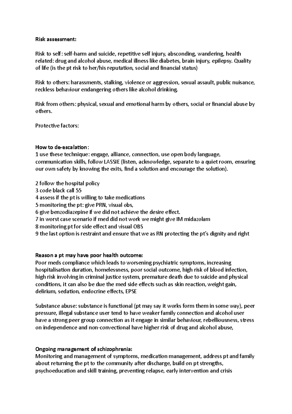 Risk assessment - Risk assessment: Risk to self: self-harm and suicide ...