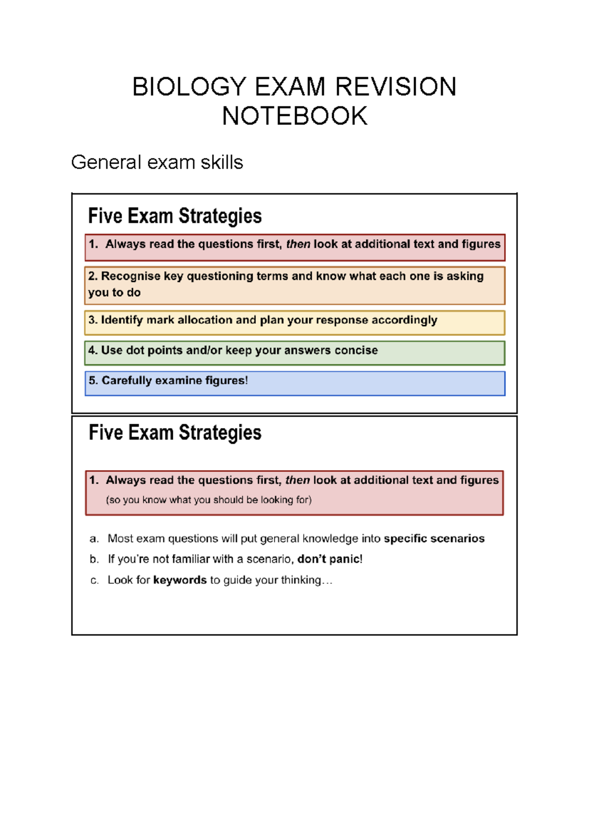 Revision Session Notebook - BIOLOGY EXAM REVISION NOTEBOOK General exam ...