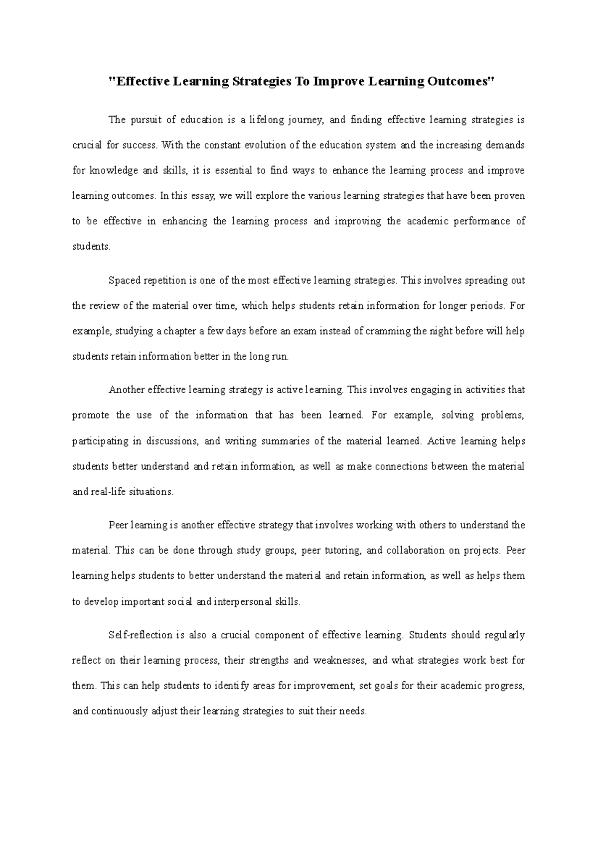 Effective Learning Strategies To Improve Learning Outcomes - "Effective ...