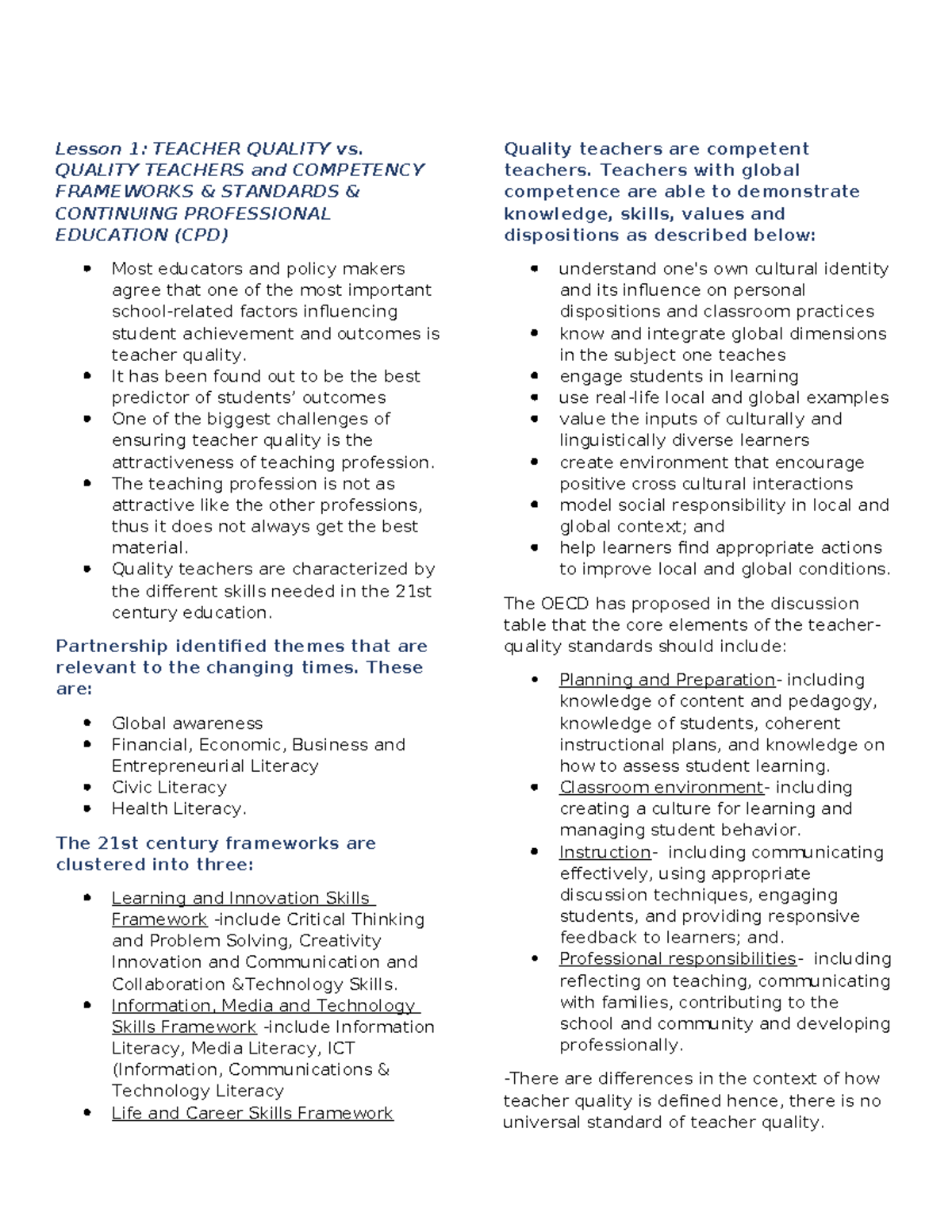 ED 201 Module 4 - reviewers - Lesson 1: TEACHER QUALITY vs. QUALITY ...