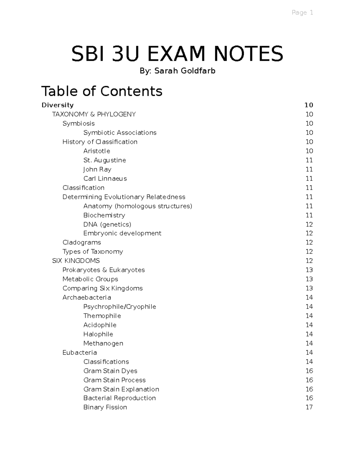 SBI 3U Exam Notes - SBI 3U EXAM NOTES By: Sarah Goldfarb Diversity ...