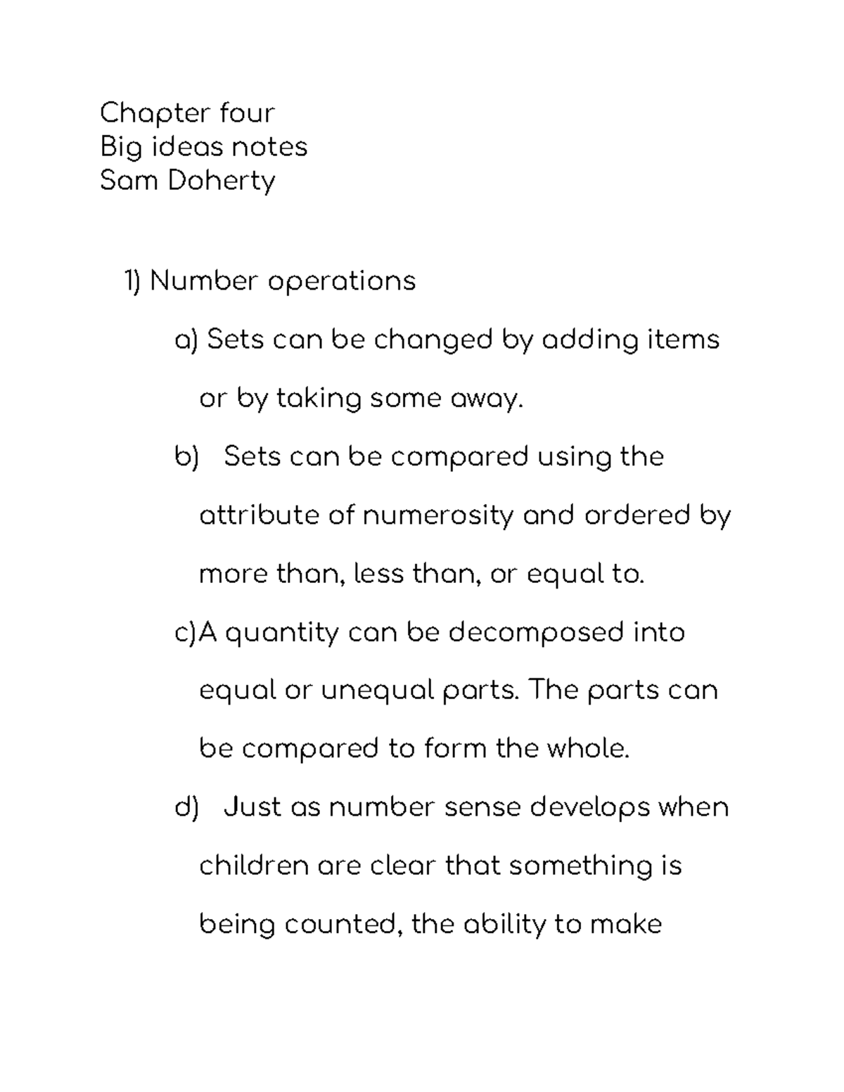 Chapter four - notes - Chapter four Big ideas notes Sam Doherty Number ...