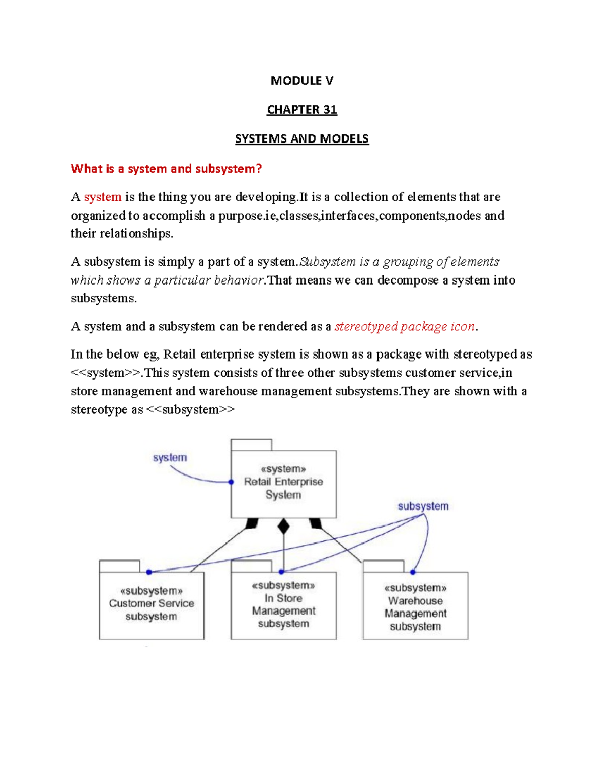 Mod V chap31 - Notes - MODULE V CHAPTER 31 SYSTEMS AND MODELS What is a ...