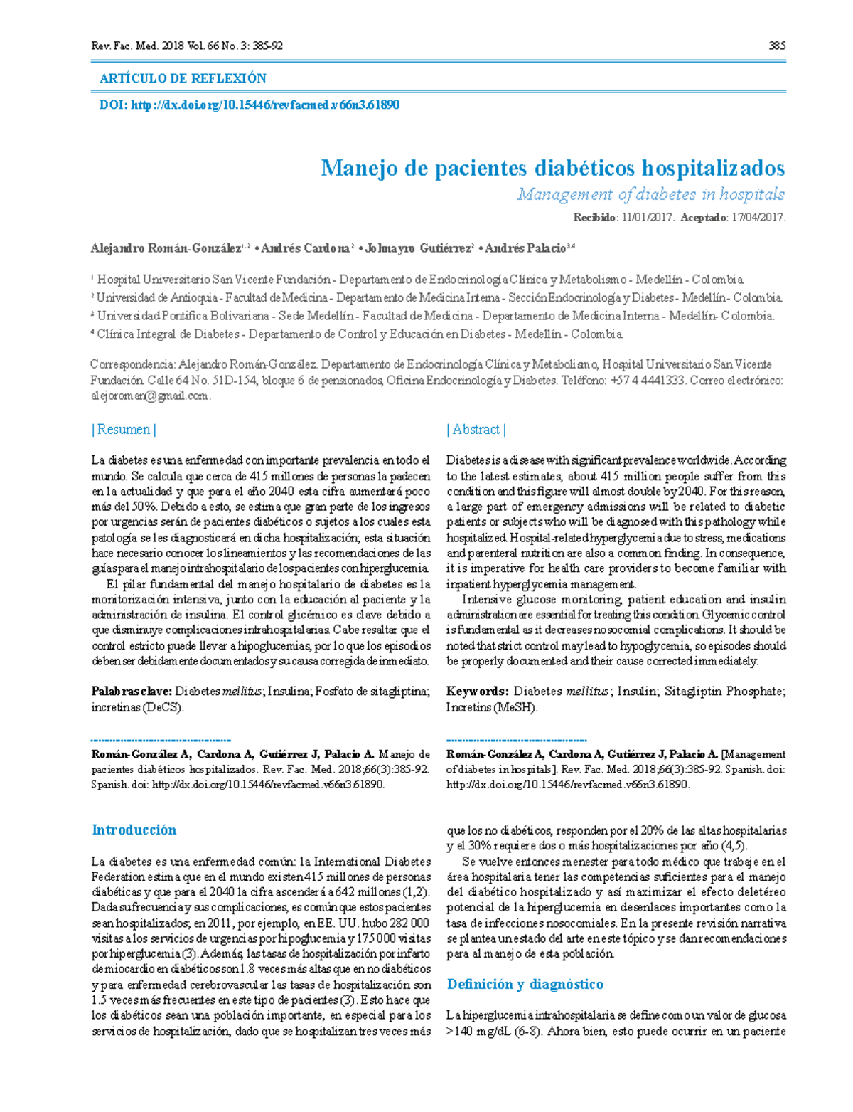 Manejo de pacientes diabeticos hospitalizados - Rev. Fac. Med. 2018 Vol ...